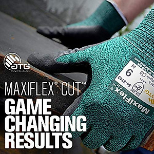 MaxiFlex Cut 34-8743 Cut Resistant Nitrile Coated Work Gloves with Green Knit Shell and Premium Nitrile Coated Micro-Foam Grip on Palm & Fingers