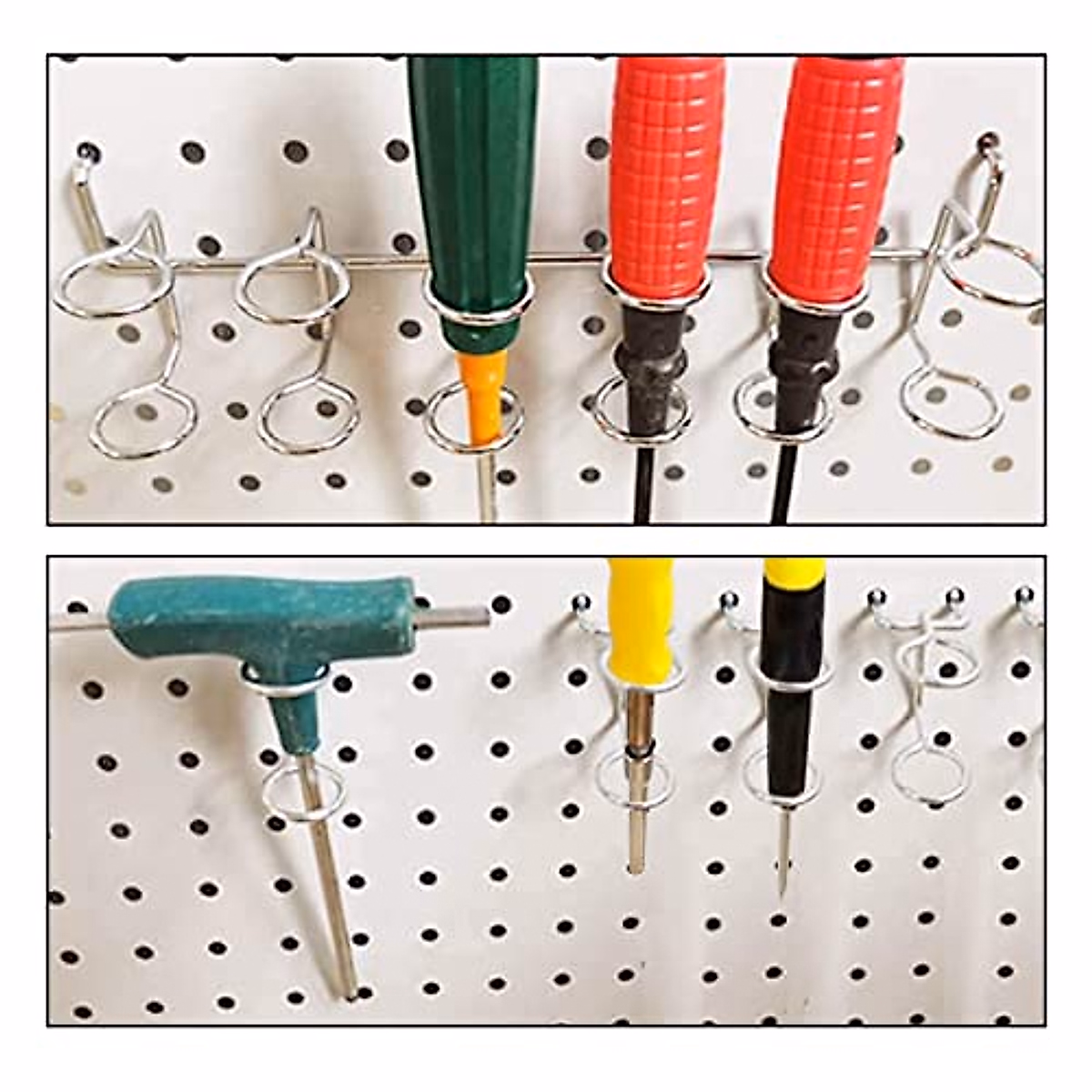 SPEEDWOX 7 Pieces Pegboard Screwdriver Holder Pegboard Hooks Assortments Multi-Tool Holder Double-Ring Tool Organizer Pegboard Accessories for Kitchen Garage Workbench