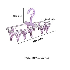 Setaria Viridis Foldable Clip Hangers Clothes Drying Racks Portable Hangers 2 Pack Socks 12 Clips Hook for Drying Towels Baby Clothes Gloves (Lavender Light Green)