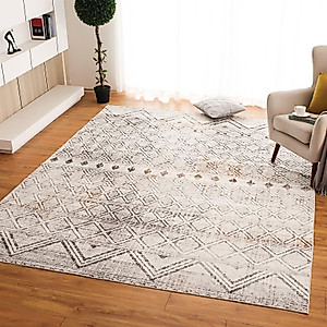 OMERAI Washable Rugs 5x7 Boho Washable Rug Anti-Slip Backing Soft Woven Washable Rug for Living Room, Bedroom, Home Decor, Beige Washable Area Rug (5'x7', Khaki)
