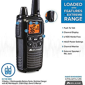 Midland - LXT600VP3, 36 Channel FRS Two-Way Radio - Up to 30 Mile Range Walkie Talkie, 121 Privacy Codes, NOAA Weather Scan + Alert (Pair Pack) (Black)