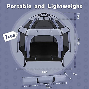 UJUJIA Baby Play Yard Outdoor Baby Playpen with Canopy Beach Tent for Kids and Toddlers Portable Lightweight Pop Up Pack and Play Playards with Travel Bag,61"*61"*49.2" Grey