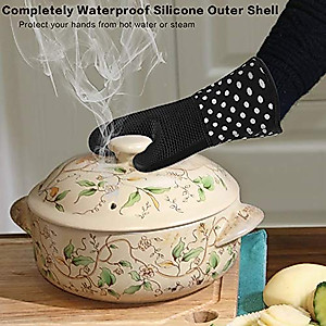 OVAWA Silicone Oven Mitts, Extra Long Kitchen Oven Gloves, Professional Heat Resistant Baking Gloves, 1 Pair, Black