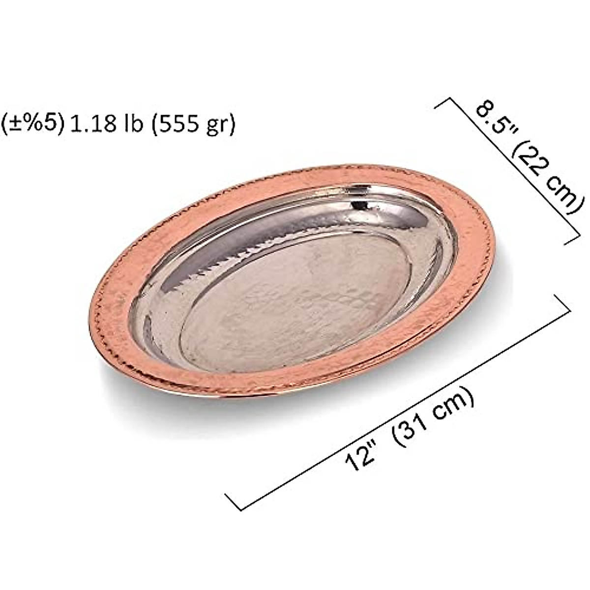 DLK - Handmade Pure Copper Serving Plate - Iskender Kebab Plate - Turkish Kebab presentation - Oval Copper Plate 12 inch (31cm)
