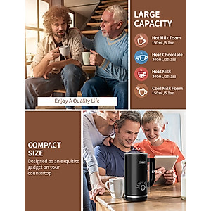 Gevi 4-in-1 Automatic Electric Milk Frother, Steamer & Warmer, 150ml, Black, Stainless Steel