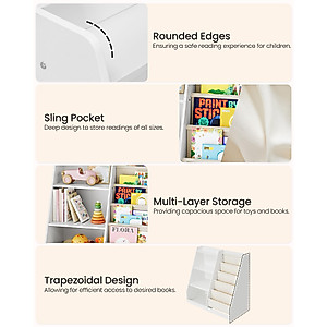 CHOEZON 4-Tier Kids Bookshelf and Toy Storage, 6 Layer Fabric Toddler Bookshelf, Kids Toy Storage Organizer, Sling Kids Bookcase, for Playroom, Bedroom, Nursery, Classroom, White MCW05WT