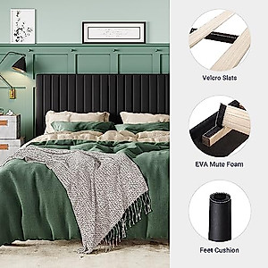 Allewie King Bed Frame, Velvet Upholstered Platform Bed with Adjustable Vertical Channel Tufted Headboard, Mattress Foundation with Strong Wooden Slats, Box Spring Optional, Easy Assembly, Black