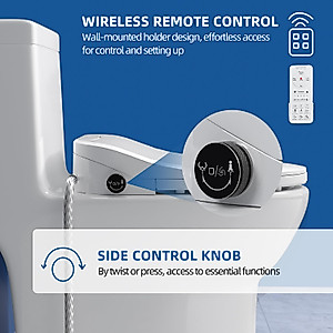 Bidet Toilet Seat - Round Smart Toilet Seat with Wireless Remote and Side Knob, Instant Warm Water & Air Dryer, Adjustable Heated Seat, Multiple Nozzle Modes