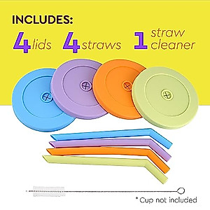 [4 Pack] Impresa Silicone Straw & Reusable Lid Set for Ninja Creami NC300, NC301 & NC299AMZ - Impresa Thick Reusable Straws Silicone Lids for Ninja Creami Containers - Silicone Straws Reusable Lids
