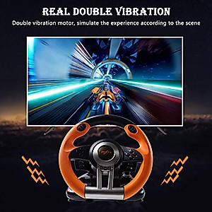 Game Racing Wheel, PXN-V3II 180°Competition Volante with Universal USB Port and with Pedal, Suitable wheel for PC, Xbox Series X|S, Xbox One PS3, PS4, Nintendo Switch - Orange