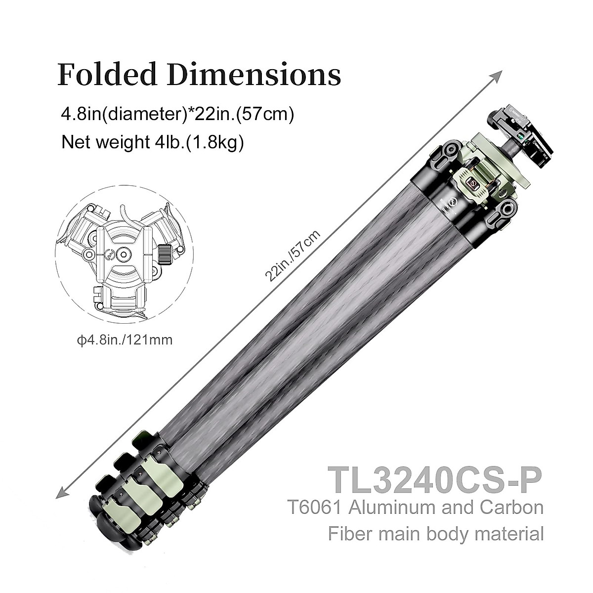 SUNWYAFOTO TL3240CS-P Hunting Tripod for Shooting Rifle Stand Carbon Fiber