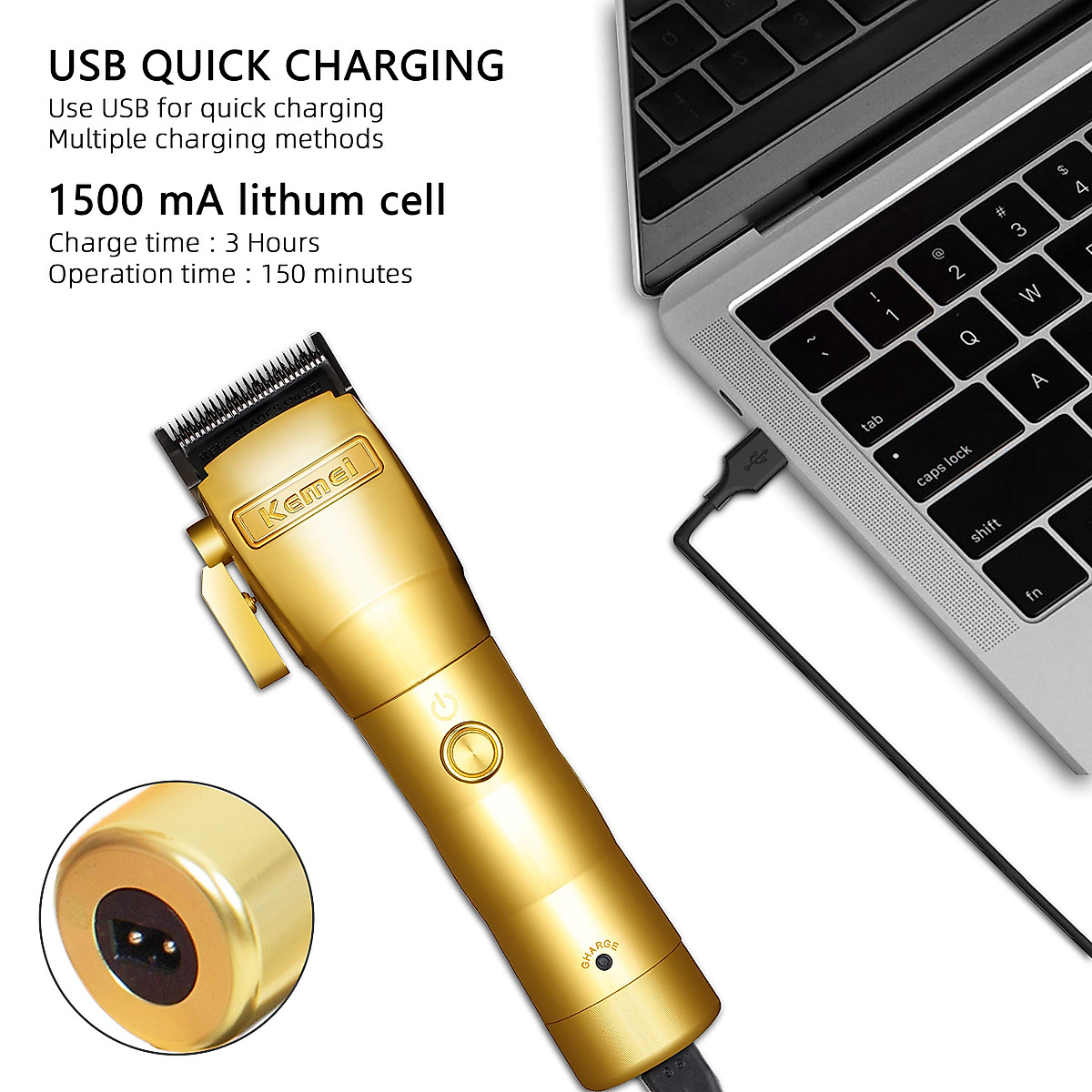 KEMEI Professional Mens Hair Clippers Hair Trimmer for Men Cordless Grooming Kit 2850 for Barbers and Stylists USB Rechargeable