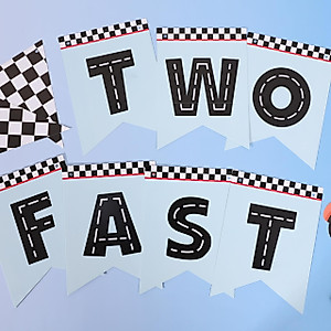 Two Fast Banner - Two Fast Birthday Decorations,Two Fast Car Birthday Party,Racing Second Birthday Decorations,Race Car Two Fast Flag Banner