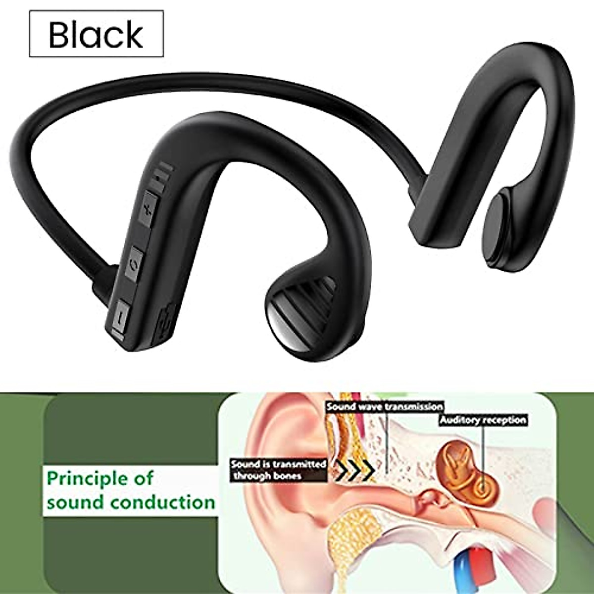 Bone Conduction Wireless Earbuds Bluetooth 5.2 Headphones, Open-Ear Sweatproof Ultralight Sports Earphones with Mic for Running, Cycling, Driving, Gym, 15Hr Playtime (Black)