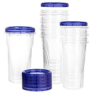 PLASTICPRO 48 Ounce Twist Top Deli Containers Clear bottom With Blue Top Twist on Lids Reusable, Stackable, Food Storage Freezer Container Pack of 4 (Blue)
