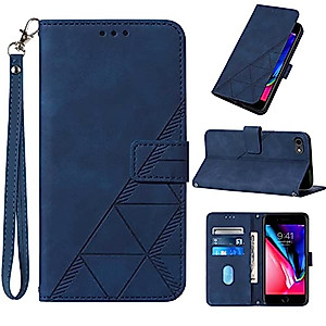 Moment Dextrad for iPhone SE 2022 Case Wallet,iPhone 8/7 Case,SE 2020 Case,6/6S Case,[Kickstand][Wrist Strap][Card Holder Slots] PU Leather Protective Folio Flip Cover (Blue)