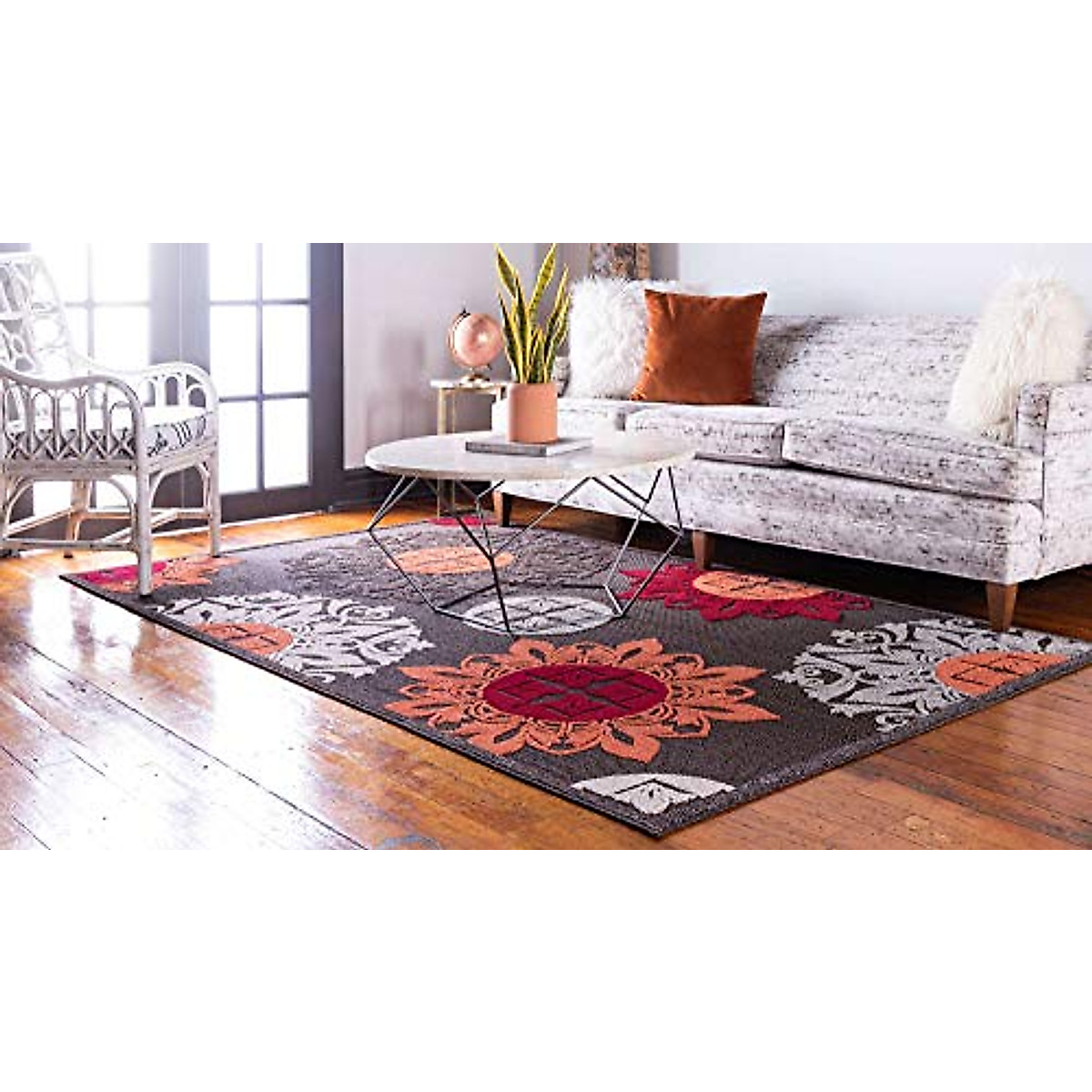 Unique Loom Outdoor Modern Collection Area Rug - Chicago (5' 1" x 8' Rectangle, Brown/ Orange)