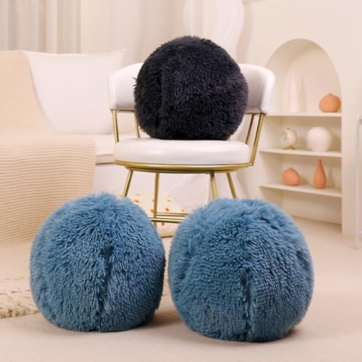Ukadou Plush Ball Throw Pillow 15.7in Black Round Pillow Simple Round Ball Pillow Furry Spherical Circle Shaped Pillow for Bed Sofa Couch Chair Decorations (Black)