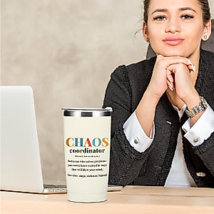 Chaos Coordinator Tumbler Thank You Gifts Water Bottle Double Wall Travel Coffee Mug Stainless Steel Vacuum Insulated Thermal Cup for Boss Lady Gifts Women Coworker Employee Mentor Birthday Christmas