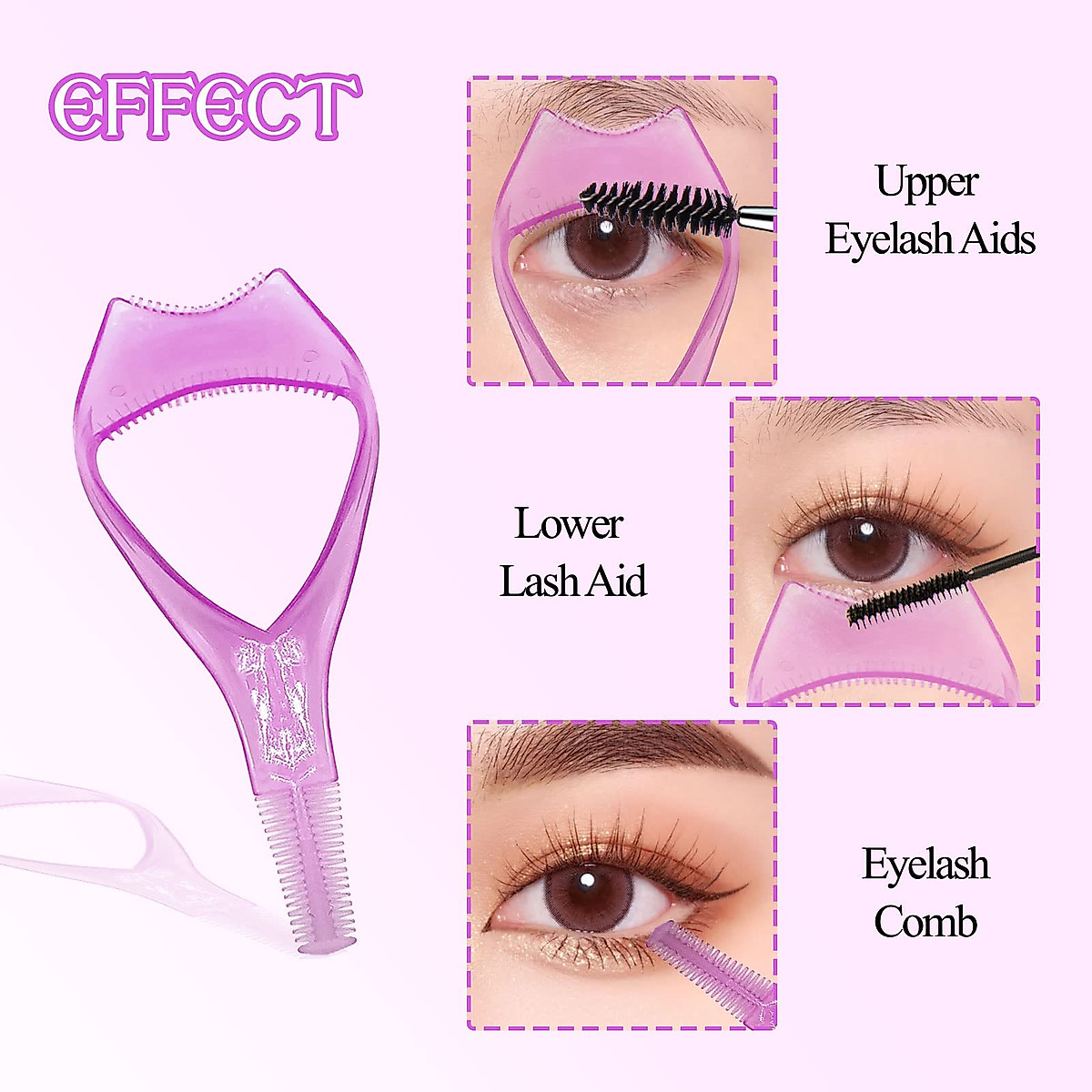YEJAHY Eyelash Brush Tool, Makeup Cosmetic Eyelash Tool, Eyelash Curler, Mascara Guard, Reusable Makeup Helper for Assist Comb Brush Guard Eyelashes