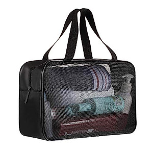 MUIFA Shower Caddy Bag Organizer Portable Mesh Shower Tote Caddy for Bathroom College Dorm Camp Gym Camping Toiletry Bath for Kids Men Women guys - Quick Dry (Black)