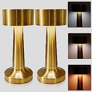 Nusogon Cordless Table Lamp, Rechargeable Battery Operated Lamp, 3 Way Modes & Stepless Dimmable LED Touch Lamp, Portable LED Metal Desk Lamps for Bedroom Living Room Restaurant Outdoor(Gold-2pack)
