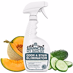 Advanced Pet Supplies Odor & Stain Eliminator - Cat Urine & Dog Pee Cleaner Solution - Carpet & Fabric Pet Cleaning Essentials - Pet Pee Enzyme Deodorizer & Stain Remover with Cucumber Melon Scent, 32oz Spray