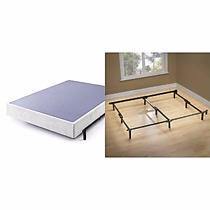 ZINUS Metal 9 Inch Box Spring with Wood Slats, Sturdy Steel Structure, Easy Assembly and Compack 7 Inch Metal Bed Frame, Black, California King