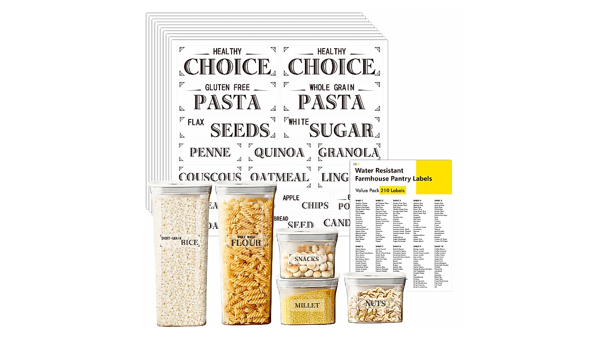 210 Pantry Labels Set - Water Resistant Labels for Kitchen & Food Storage