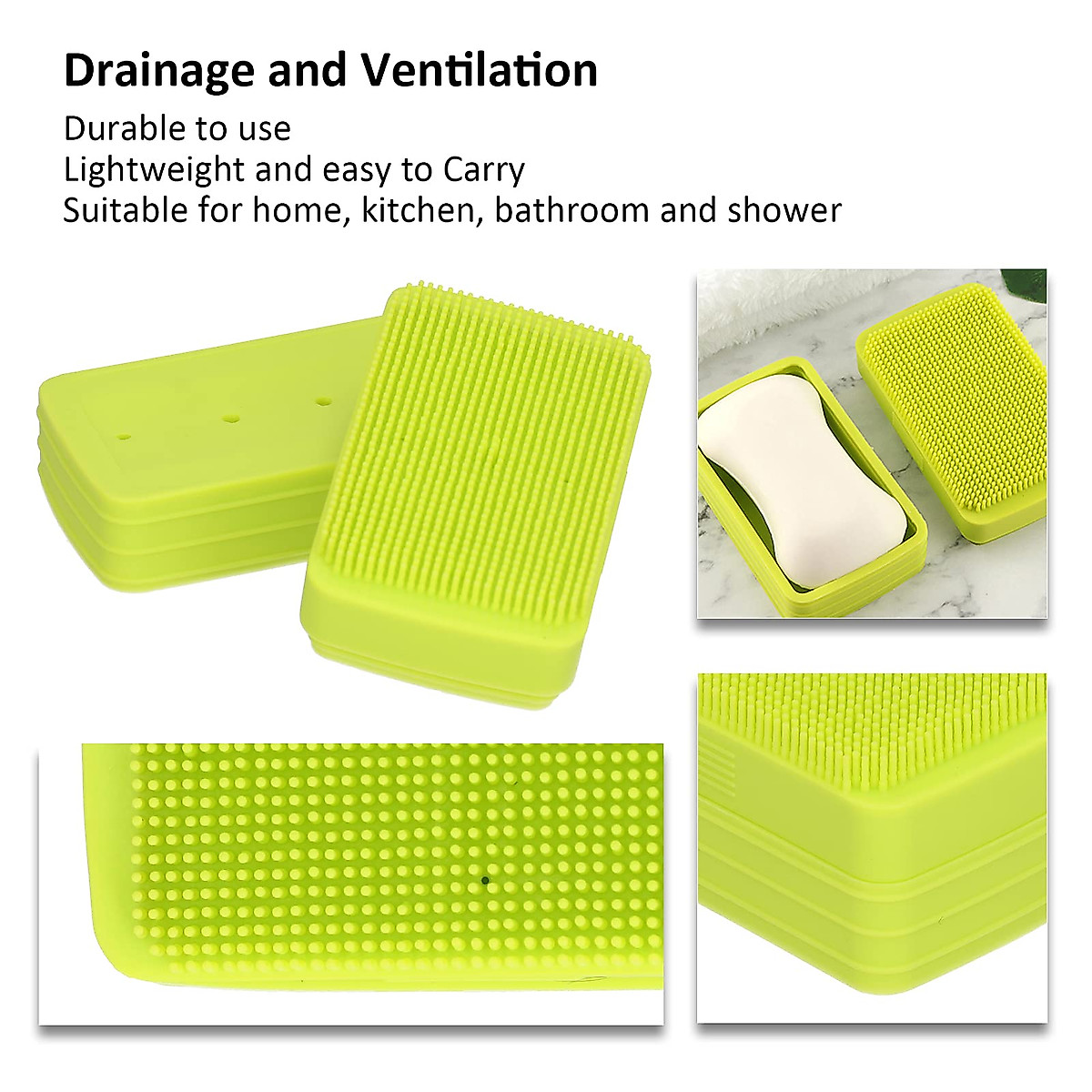 Foaming Soap Box for Traveling Soap Holder, Silicone Rectangular Bar Soap Holder with Brush Portable Soap Dish with Lid 2 in 1 Brush Soap Tray