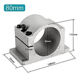 CNC Clamp Mount Bracket Support 80mm Cast Aluminium with 3pcs Screws for CNC Spindle Motor Water Cooled spindle Motor Air Cooled Spindle Motor 2.2KW or 1.5KW on CNC Router Machine