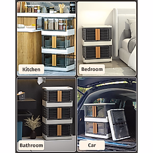 oyenbboi Collapsible Storage Bins with Lids, Stackable Storage Bins with Door, Foldable Plastic Storage Containers with Wheels (8.4 Gal - 3 Pack)