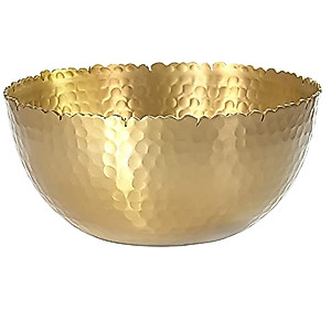 Red Co. Decorative 8.25 Inch Round Hammered Aluminum Centerpiece Bowl with Torn Rim, Gold