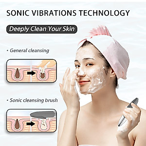 Facial Cleansing Brush, 3-in-1 Electric Silicone Face Scrubber, Vibrating Massager, IPX7 Waterproof, USB Rechargeble Brush for Deep Cleanning, Blackhead Remover, Exfoliating (Gray)