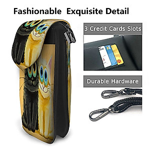 Beabes Cute Cat Crossbody Cell Phone Purse Funny Cartoon Big Eyes Animal Kitty Black YellowWallet Handbag