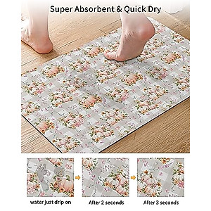 Pumpkin Sunflower Bath Mat for Tub,Non Slip Bathroom Floor Runner Rug Quick Dry & Absorbent Diatomaceous Earth Kitchen Shower Sink Washable Doormat,Thanksgiving Fall Eucalyptus Leaves Lattice 16"x24"