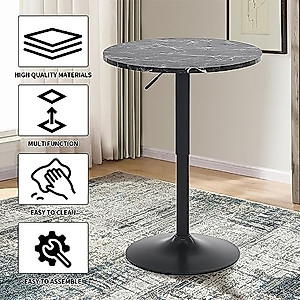 Rongbuk Round Bar Table, Adjustable Table,MDF Top with Black Metal Pole Support and Base, Bistro Pub Table,Suitable for Home, Kitchen Island, Bar Counter, Black