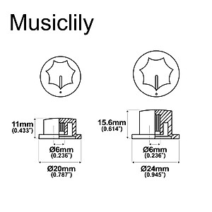 Musiclily Pro Inch Size Jazz Bass Knobs Set for USA CTS Pots Fender JB Style Bass, Black (Set of 3)