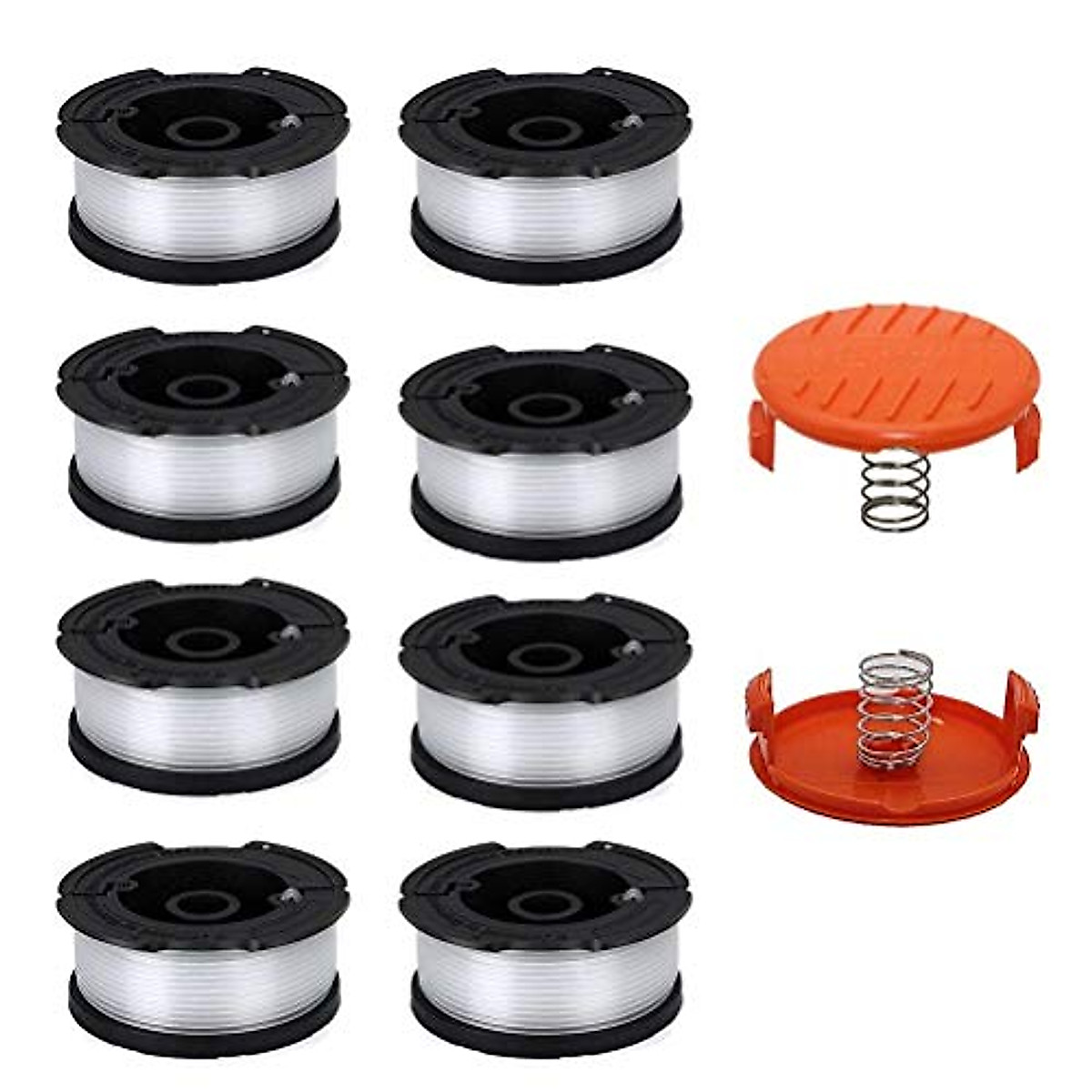 Lucky Seven AF-100 Spool Compatible with Black & Decker AF-100-3ZP 0.065" String Trimmer Line Replacement for GH900 GH600 String Trimmer (8 Spools + 2 Caps and Springs)