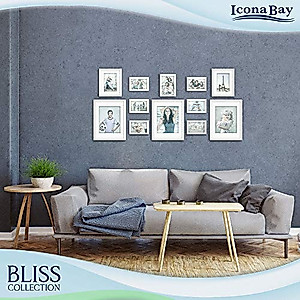 Icona Bay 8x10 White Picture Frame with Removable Mat for 5x7 Photo, Modern Style Wood Composite Frame, Table Top or Wall Mount, Bliss Collection