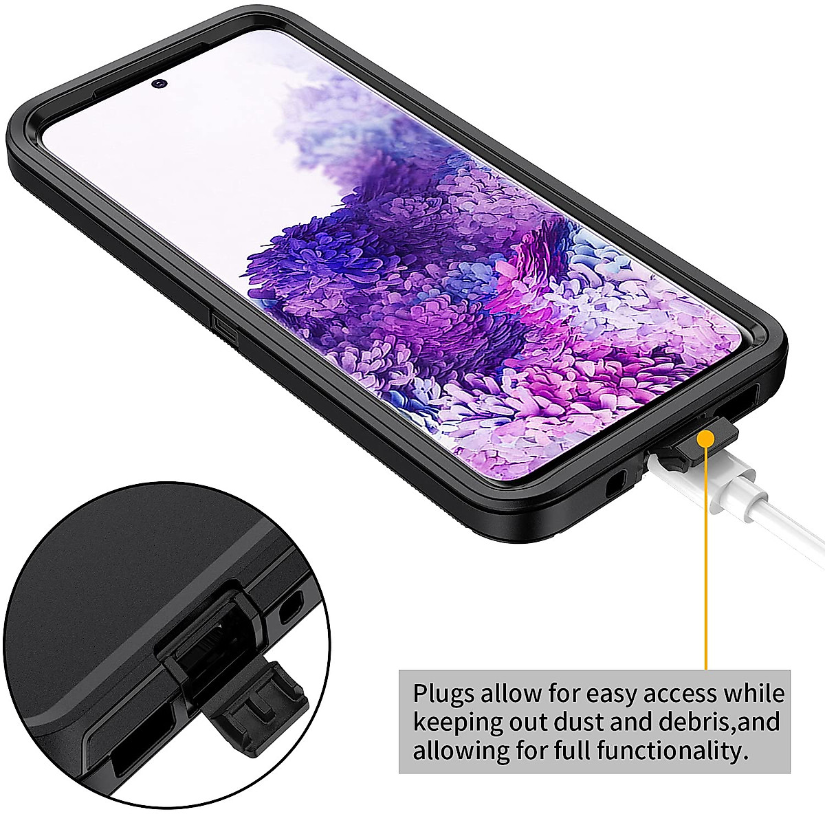 Mieziba for Galaxy S20 5g Case,Shockproof Dropproof Dustproof 3-Layer Full Body Protection Rugged Heavy Duty High Impact Hard Cover Case for Galaxy S20 6.2 inch,Black