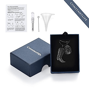 constantlife 2 Pack Cremation Jewelry for Ashes Stainless Steel Cowboy Boot & Hat Urn Necklace Keepsake Memorial Pendant for Women Men (Black)