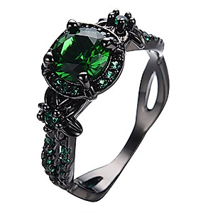 Ploymanee Jewelry Vintage Round Green Emerald Wedding Band Ring 10KT Black Gold Filled Size 5-11 (7)