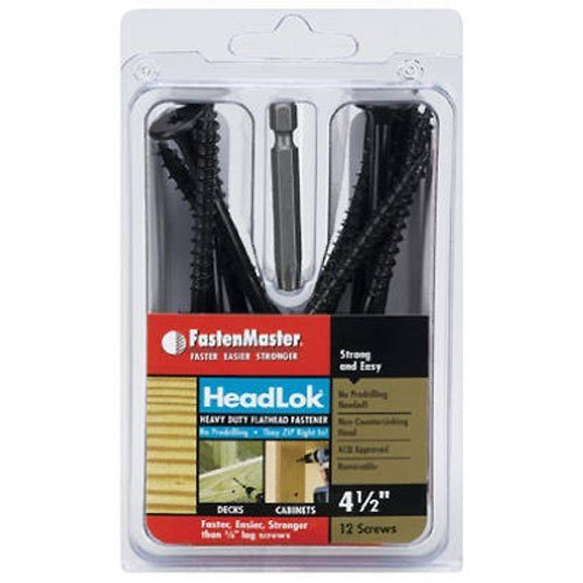 FastenMaster FMHLGM412-12 HeadLOK Heavy-Duty Flathead Fastener, 4-1/2 Inches, 12-Count , Black