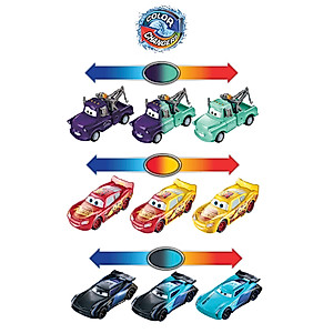 Mattel Disney and Pixar Cars Toys, Color Changers 3-Pack Vehicles with Lightning McQueen, Mater & Jackson Storm Toy Cars