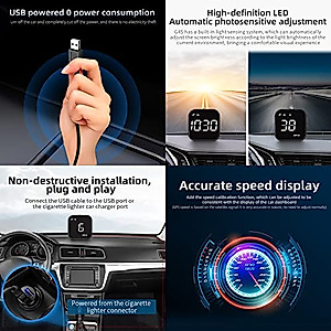 Fastsun G4S Digital GPS Speedometer, Car HUD Heads Up Display with Digital Speed in MPH KPH, Overspeed Alarm, Driver Fatigue Reminder, Multifunction Speedometer Universal for All Vehicle, Fuel Cars