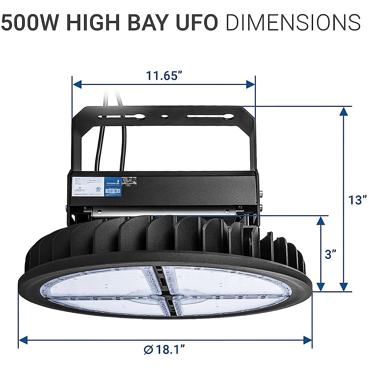 Hyperikon LED UFO High Bay Light 500W (2500 Watt Replacement), Shop and Warehouse Area Lighting, DLC