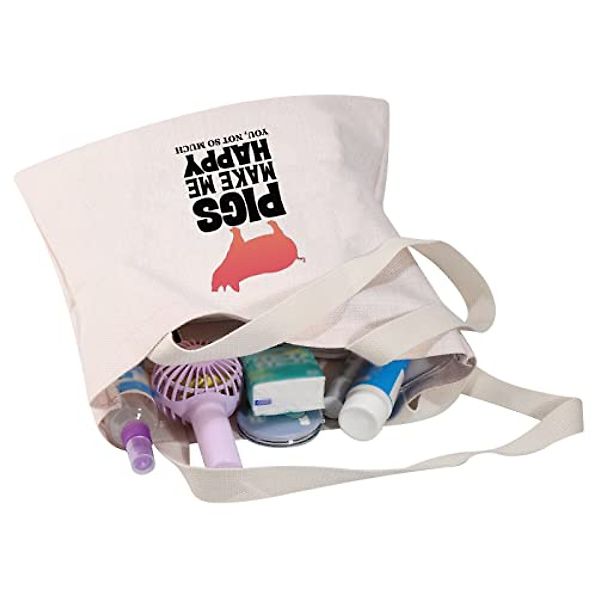 MBMSO Pig Tote Bag for Pig Lover Pigs Make Me Happy You not so much Pig Shoulder Bag Pig Owner Gift Canvas Shopping Bag (Pigs Make Me Happy TB)