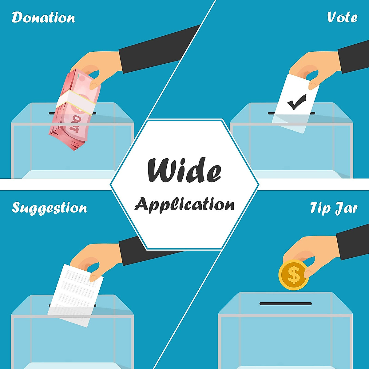 KYODOLED Clear Donation Box with Lock,Ballot Box with Sign Holder,Suggestion Box Storage Container for Voting, Raffle Box,Tip Jar 6.2" x 4.6" x 4.0"