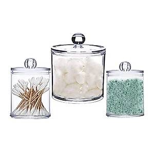 QYANG, 3piece combination cotton swab pad container, transparent container, cotton ball distributor, plastic medicine container, cosmetic container, bathroom dresser (10oz, 22oz, 39oz)